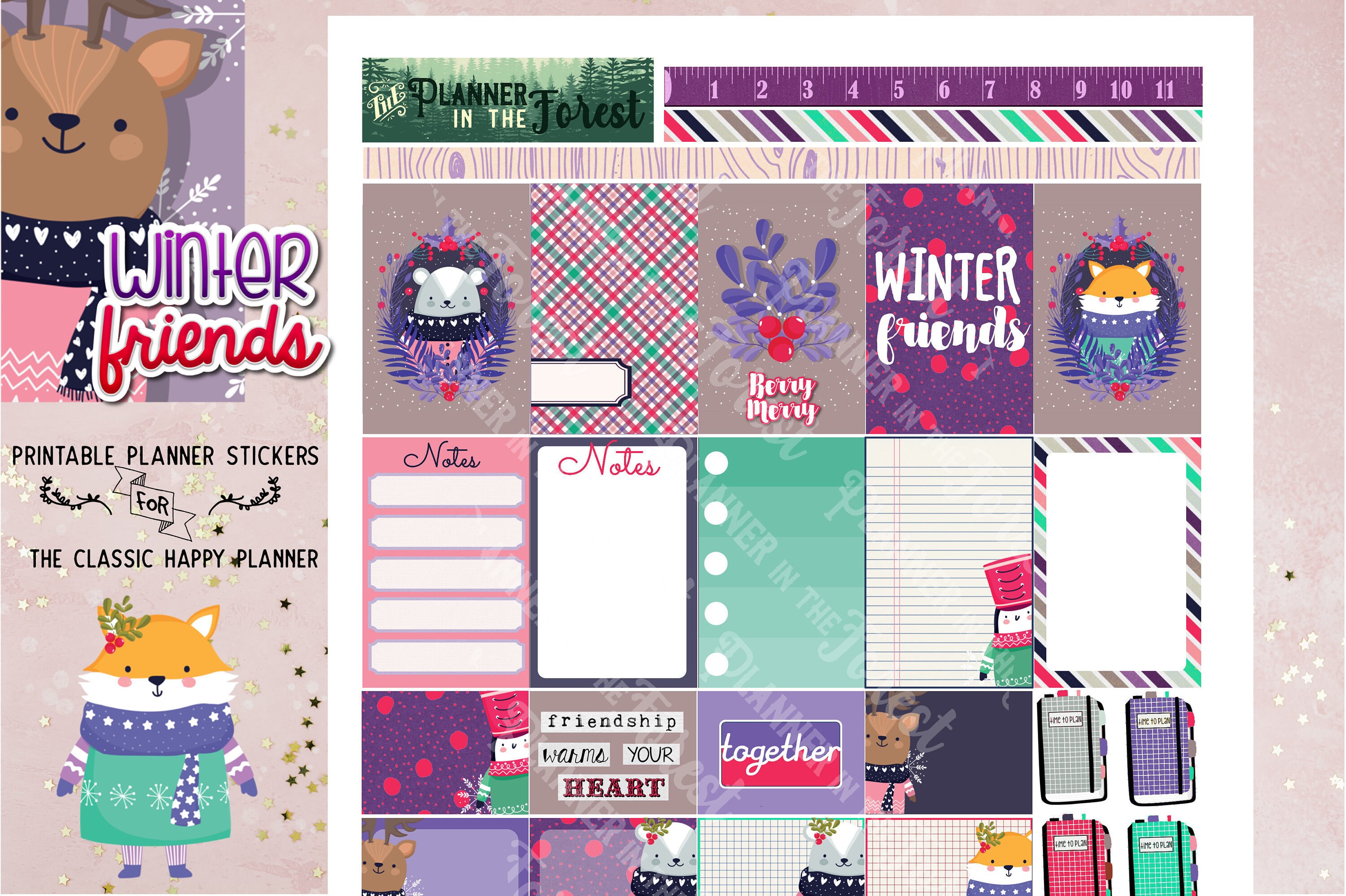 WINTER FRIENDS ~ Cute Printable Planner Stickers for the Classic Happy ...