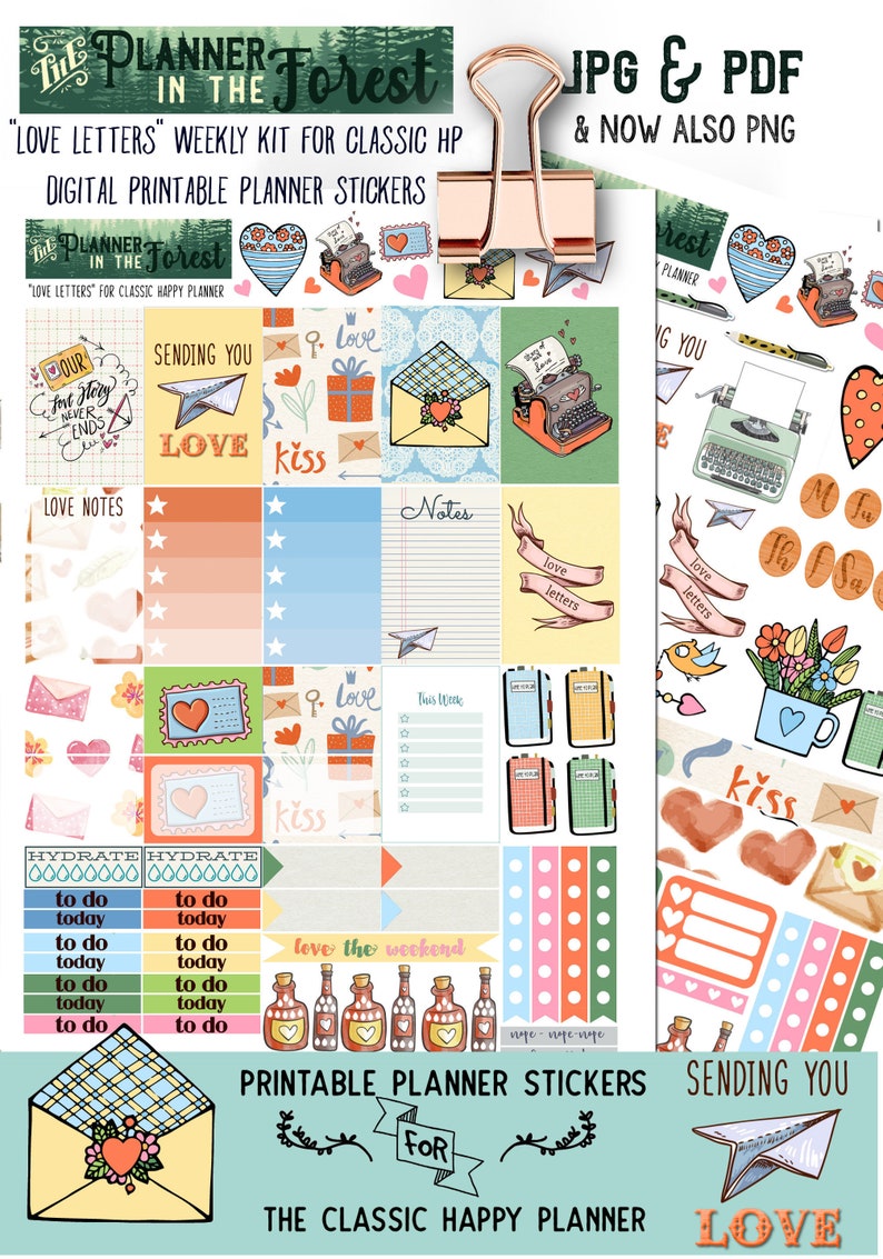 LOVE LETTERS Digital Planner Stickers for the Classic Happy Planner and ...
