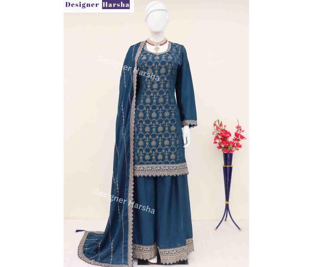 Indian Pakistani Plus Size Women's Wear Chinon Jacquard Salwar Kameez ...