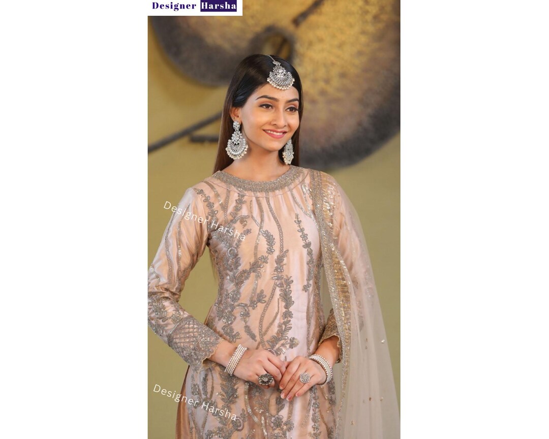 Bridesmaid Dress Palazzo Pant Crop Top Beige Net Outfit Cream Silk ...