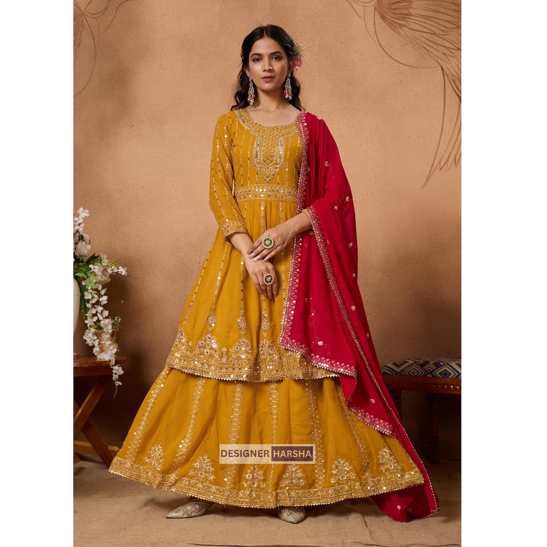 Salwar Kameez bordado, vestido de novia pakistaní, traje Anarkali de ...