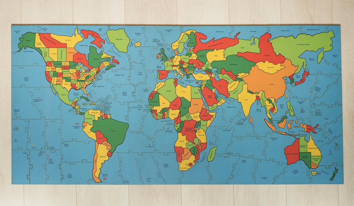 Map of the World Wooden Jigsaw Puzzle Heirloom Puzzles | Etsy