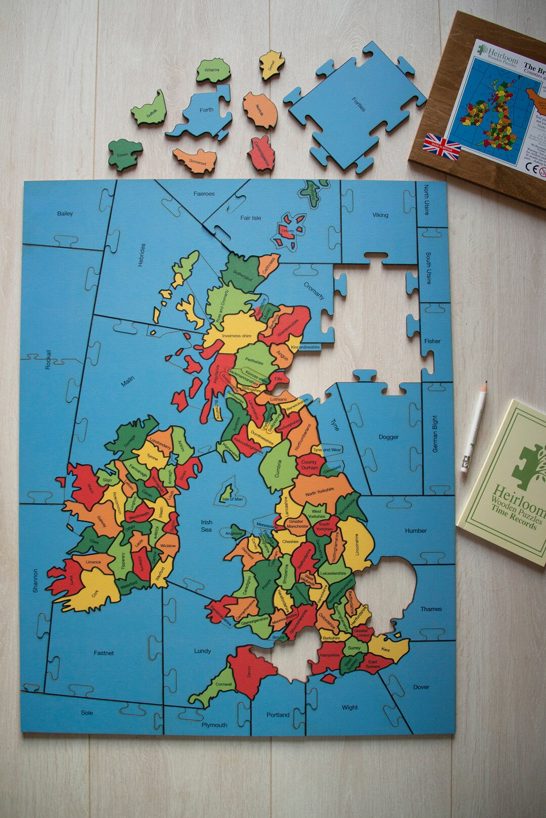 British Isles Counties and Sea Areas Puzzle - Heirloom Puzzles - Wooden ...
