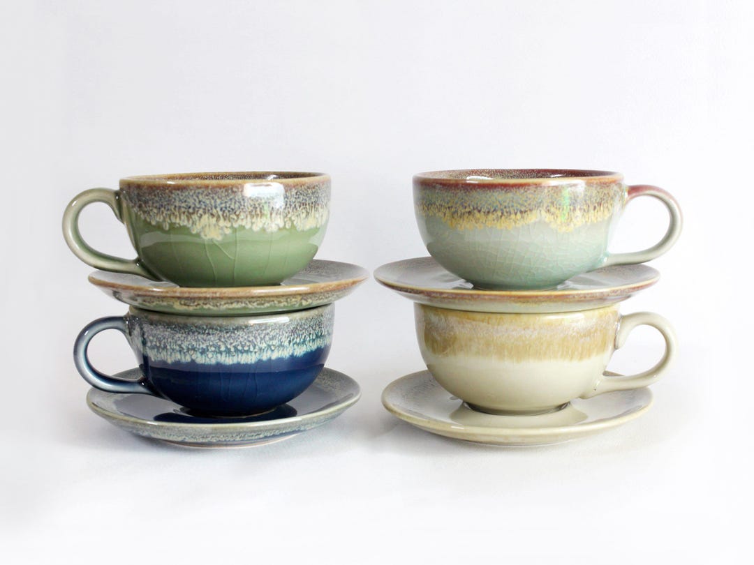 Set of 4 Latte Cup Set, 7.4oz, 220ml, Ceramic Coffee Cup With Saucer 5 ...