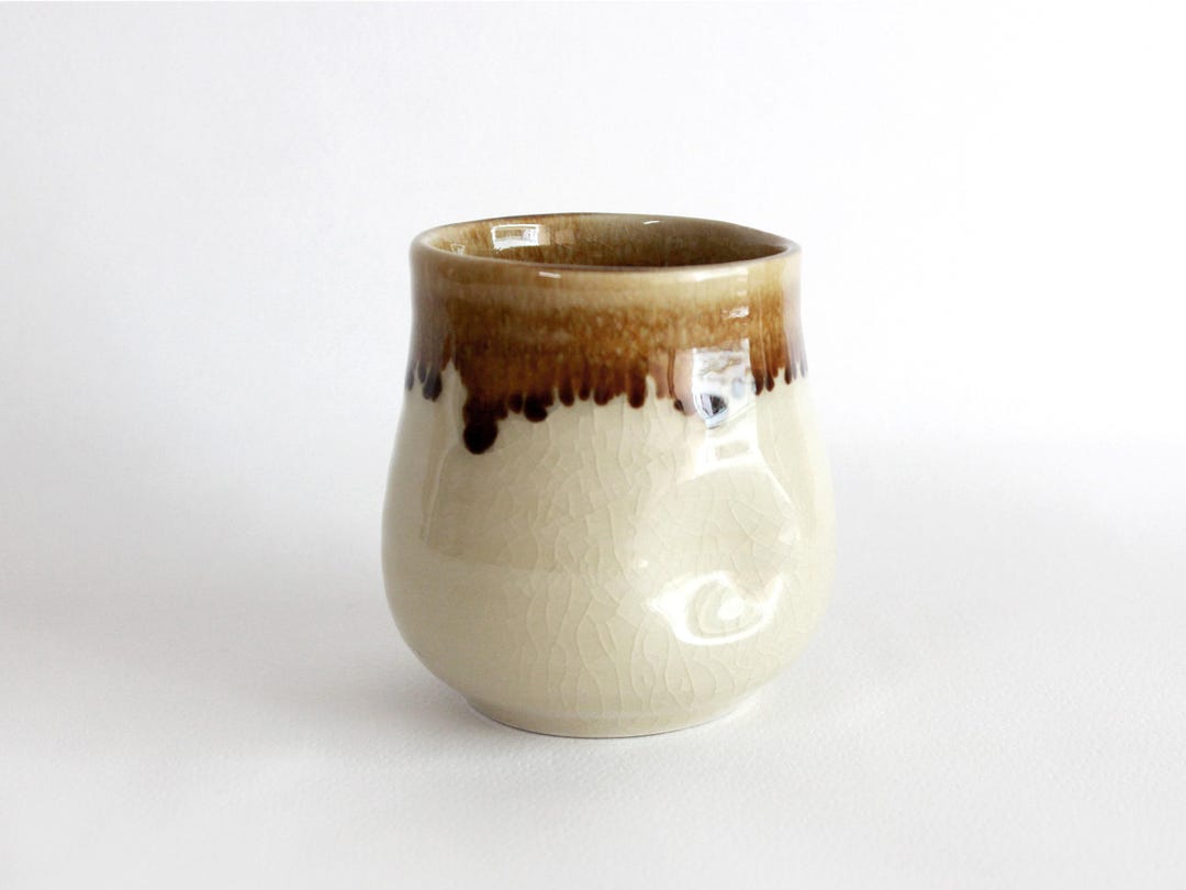 6oz, 180ml, Ceramic Tea Cup, Chubby Design, Brown Melted, Crazing ...