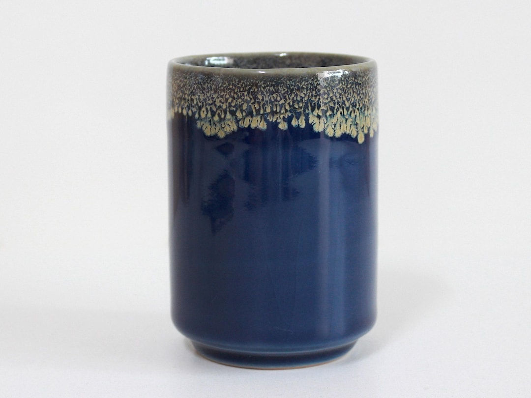 10.8oz, 320ml, Mug No Handle, Handmade Ceramic Mug, Navy, Crazing ...