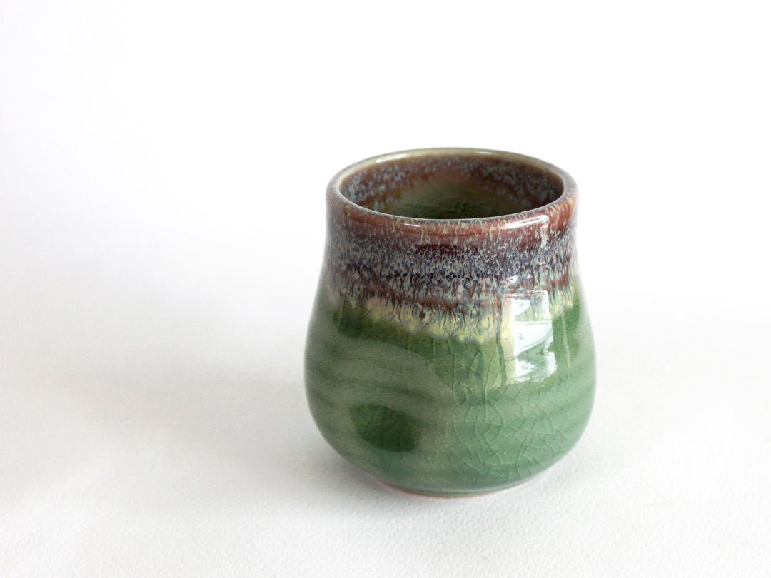 6oz, 180ml, Ceramic Tea Cup, Chubby Design, Green, Crazing Technique ...