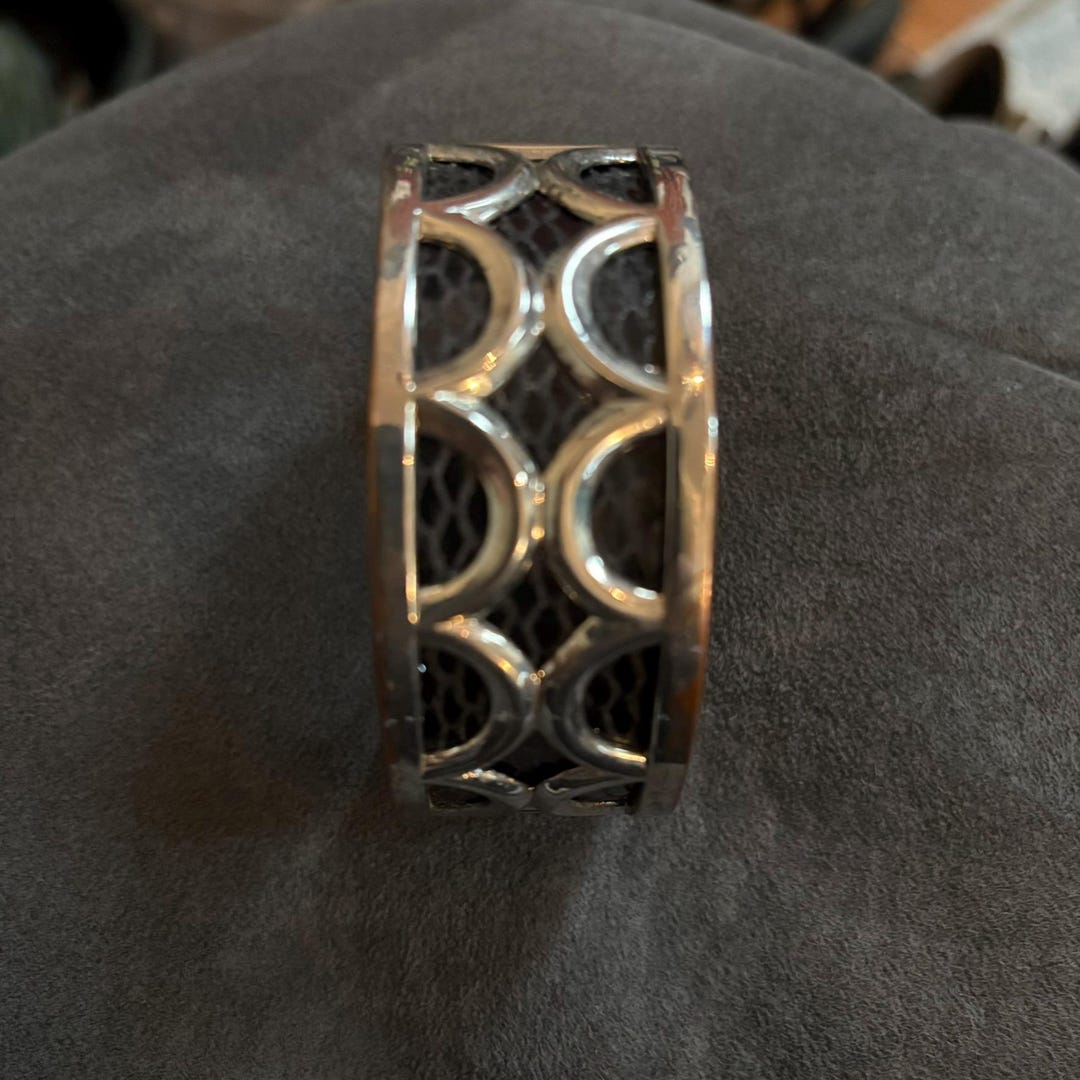 Vintage 1960s Brutalist Hinged Cuff Bracelet | Two-sided Black & Ivory ...