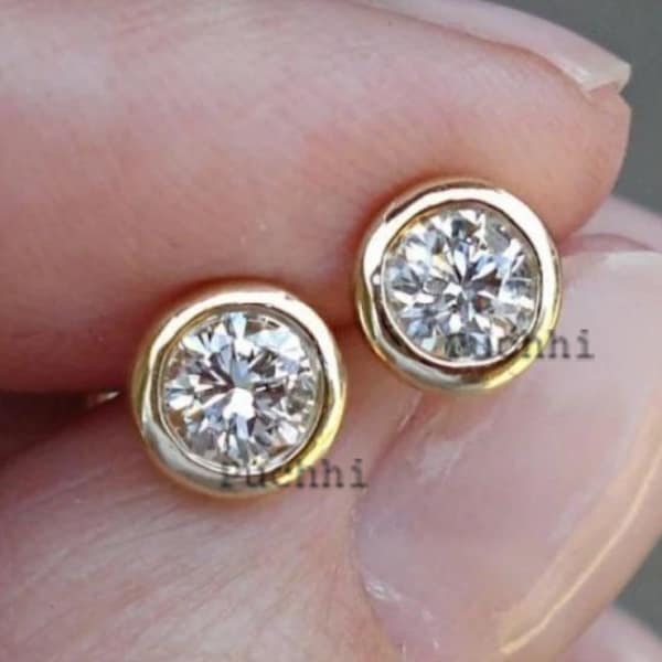 Diamond Bezel Setting Earrings - Etsy