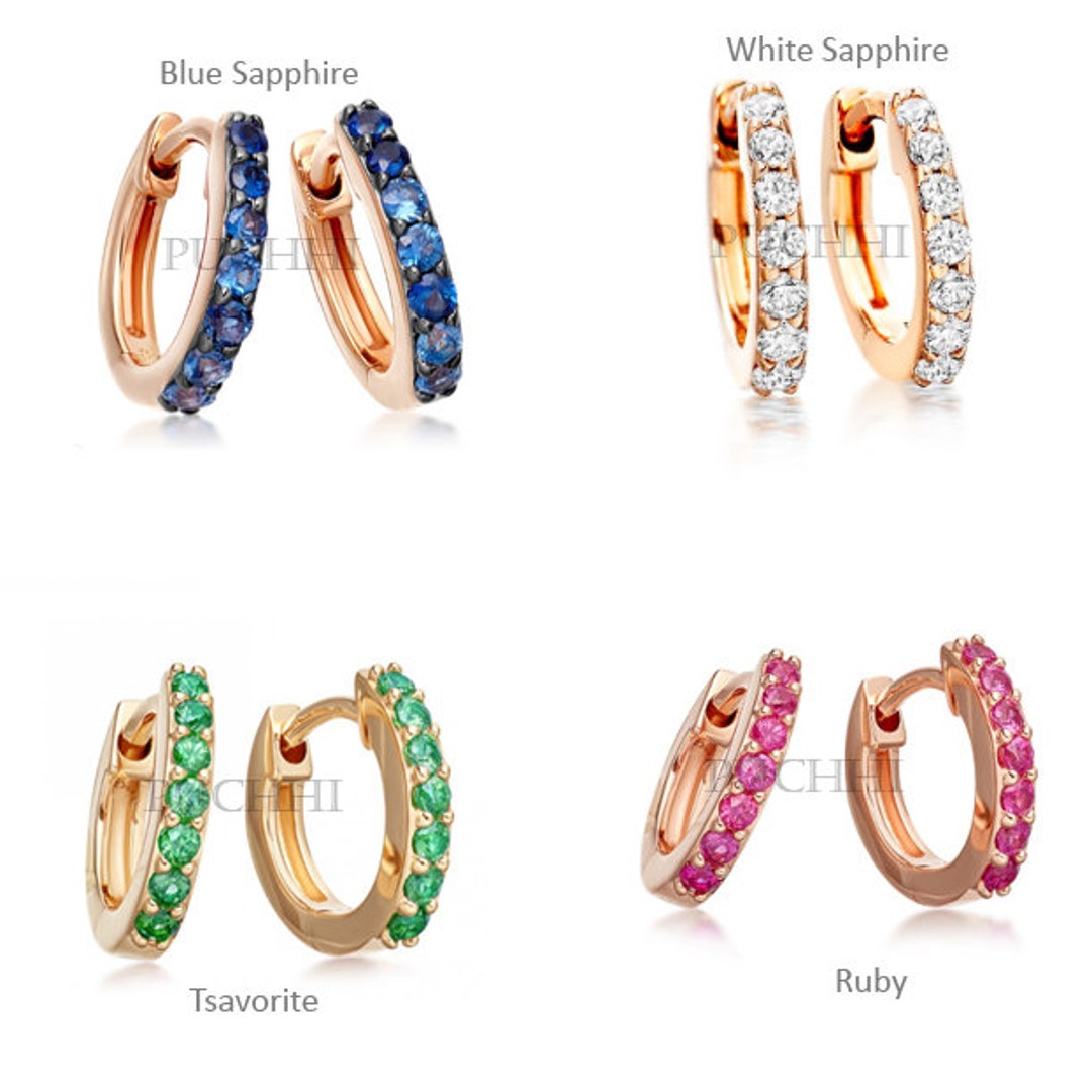 Ruby Hoops, Huggie Hoops, Tiny Hoops Blue Sapphire, Tiny Gold Plated ...