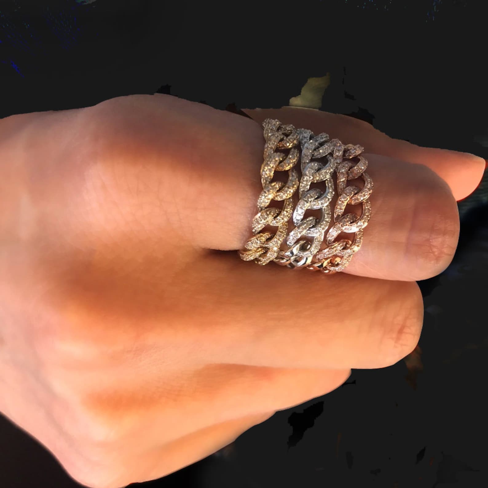 14K Yellow Gold Natural Diamond Cuban Link Ring/ Diamond Cuban - Etsy