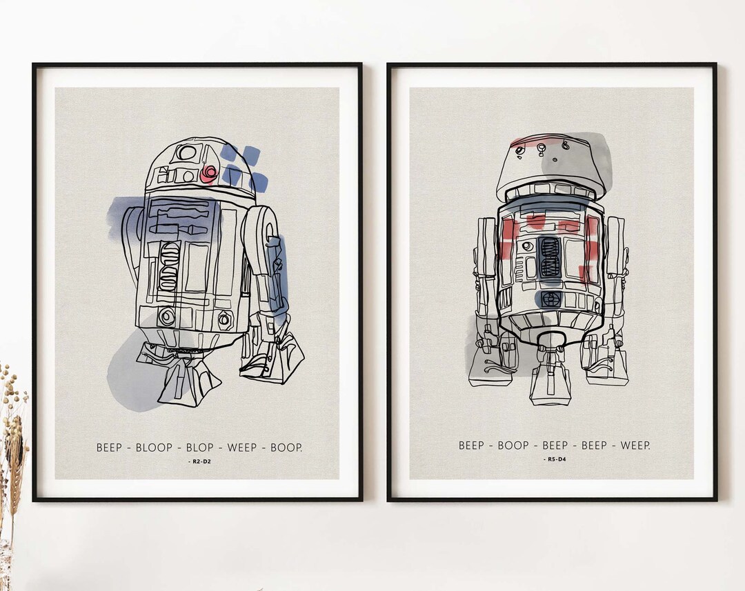 Science Fiction Blue Robot and Red Robot Astromech DUO Abstract Art ...