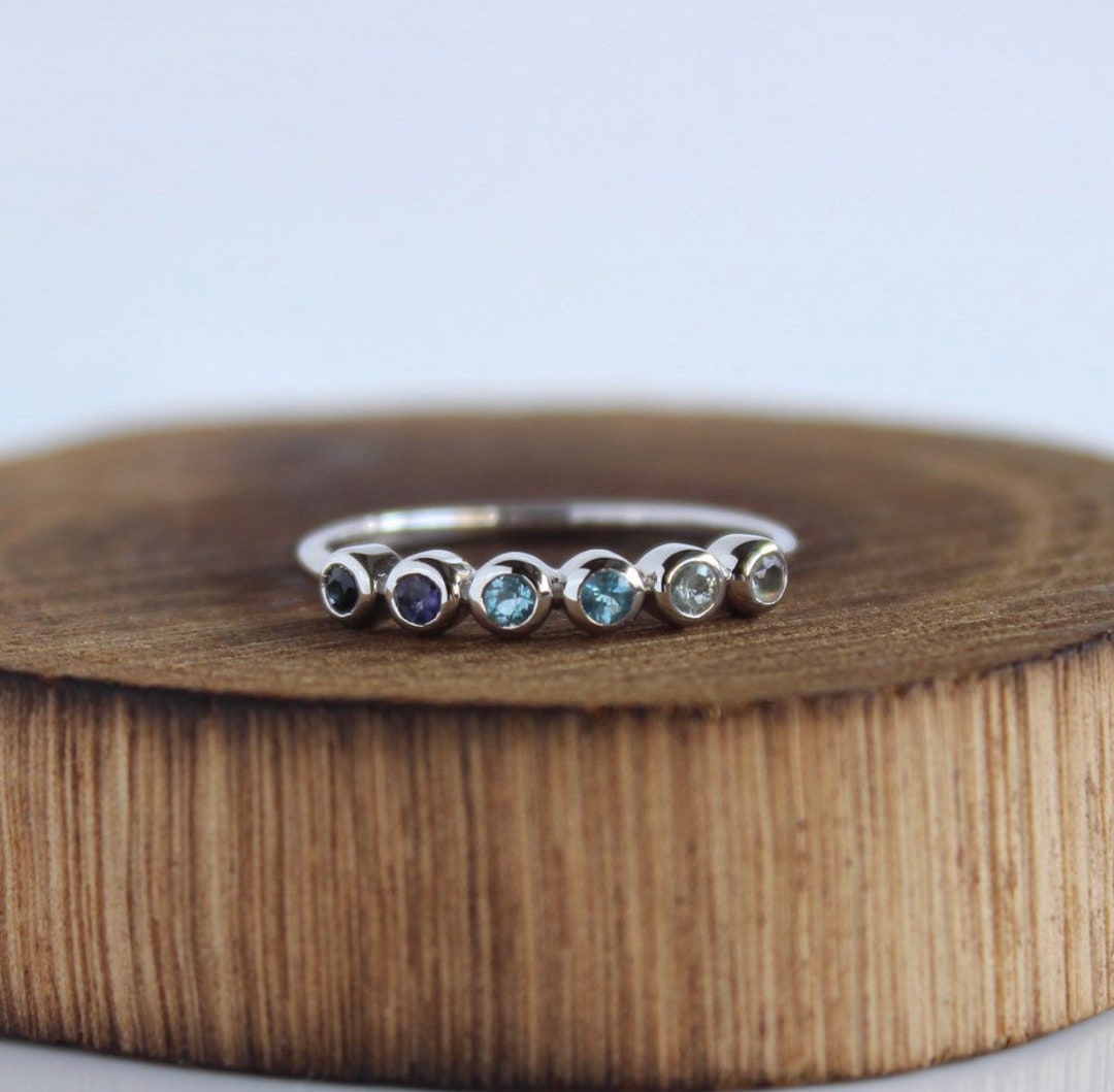 Six Stone Ring-blue Ombrè: Rainbow Moonstone, Aquamarine, Sky Blue ...