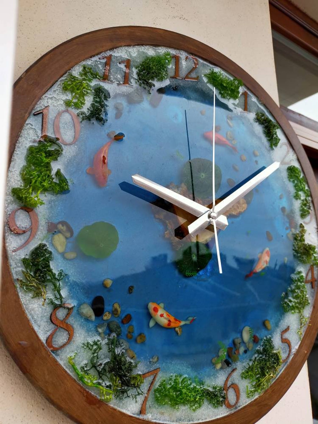 Coastal Epoxy Resin Wall Clocks Ocean and Fish Pond Inspired - Etsy