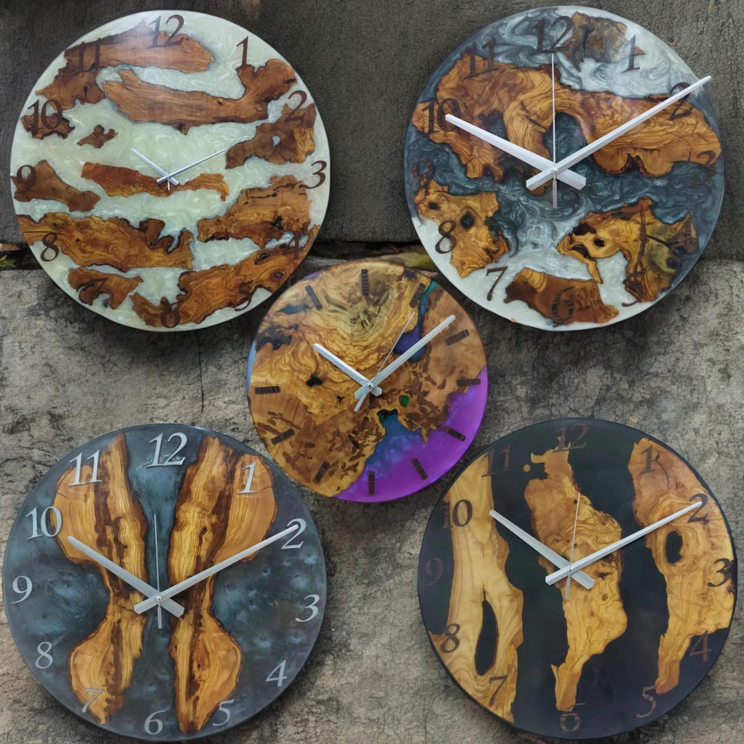 Rustic Resin Wood Wall Clock, Handmade Large Decorative Clock, Unique ...