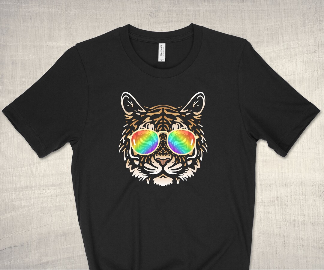 Tiger LGBTQ Gay Pride Shirt Women or Men, Cool Rainbow Sunglasses Shirt ...