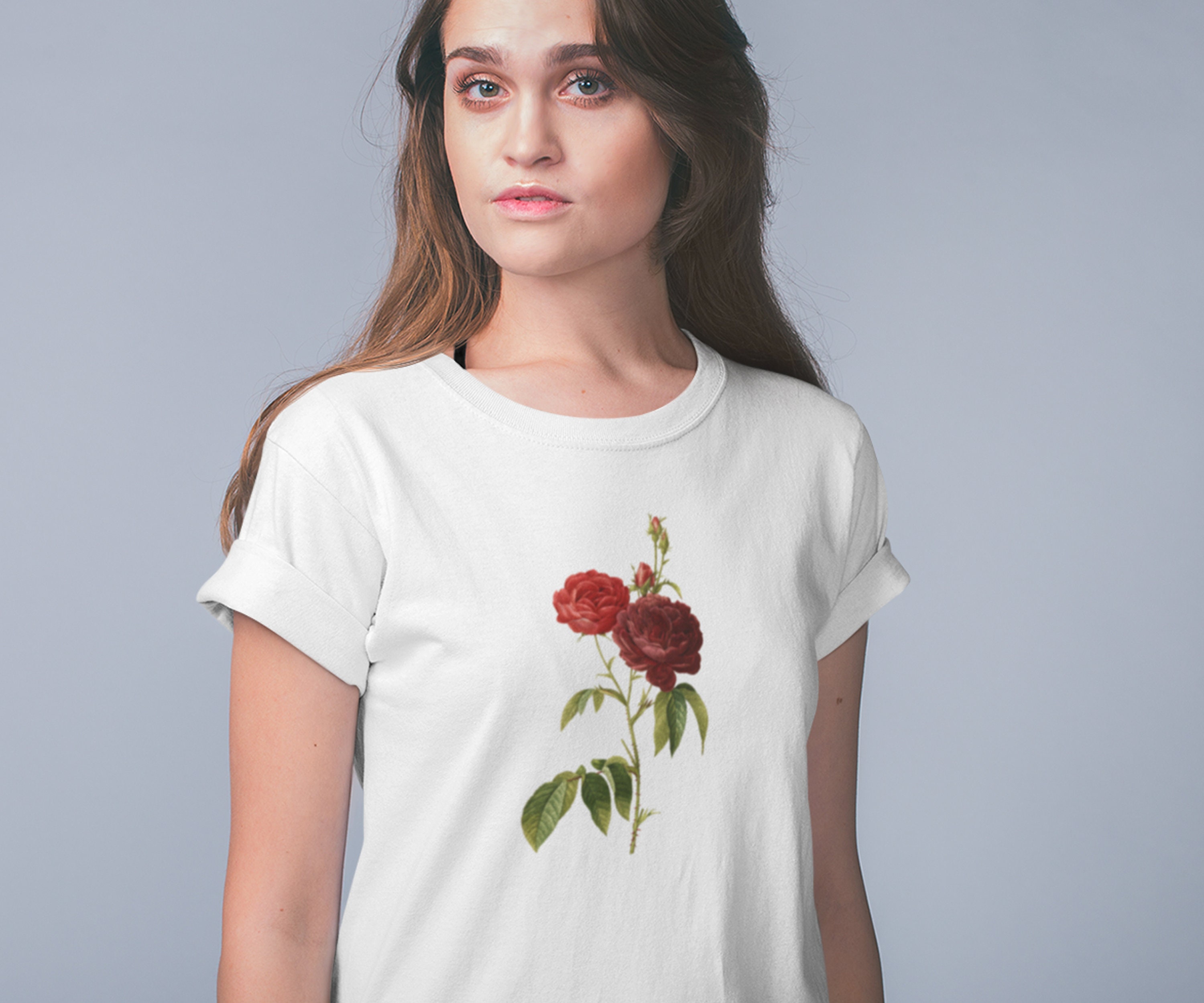 Red Roses Flower Shirt, Wildflower Tshirt Women, Vintage Botanical Tee ...