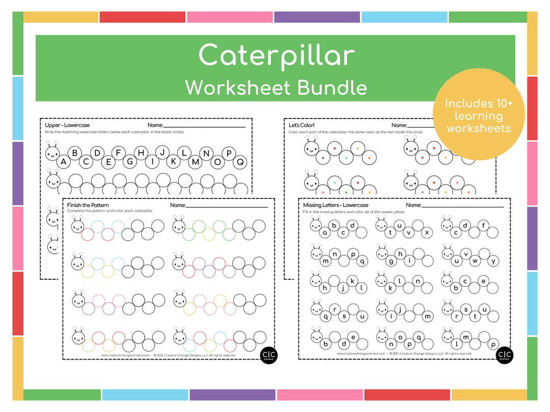 Caterpillar Learning Workbook - Learning Printables & Activities for ...
