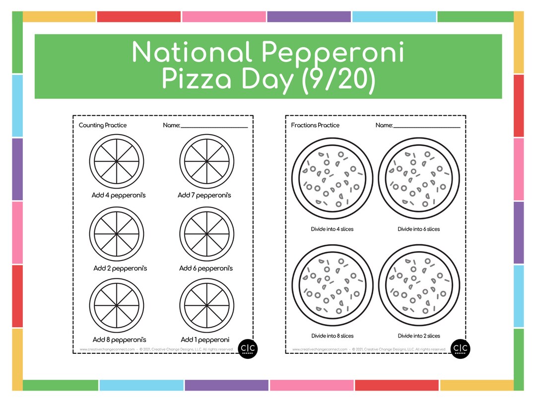 National Pizza Day Worksheet - Pizza Printable - Fraction Worksheets ...