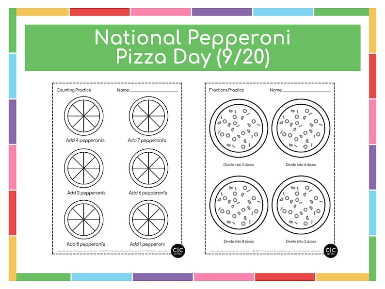 National Pizza Day Worksheet - Pizza Printable - Fraction Worksheets ...
