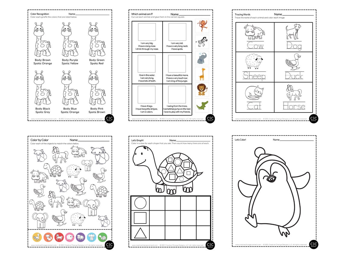 Animal Workbook - Animal Worksheets - Zoo Printables - Preschool ...