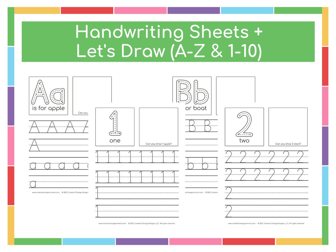 Handwriting Practice Sheets + Let's Draw, Handwriting Practice for Kids ...
