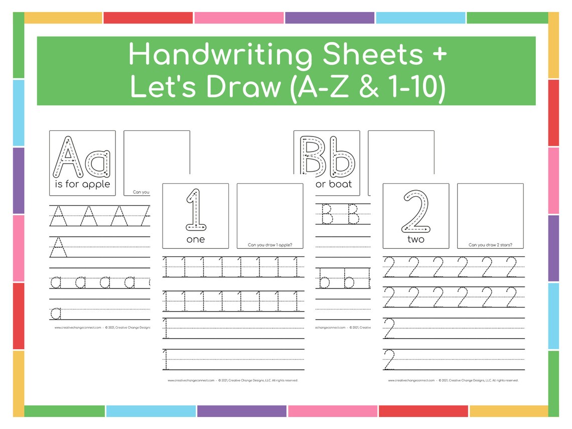 Handwriting Practice Sheets Let's Draw Handwriting - Etsy