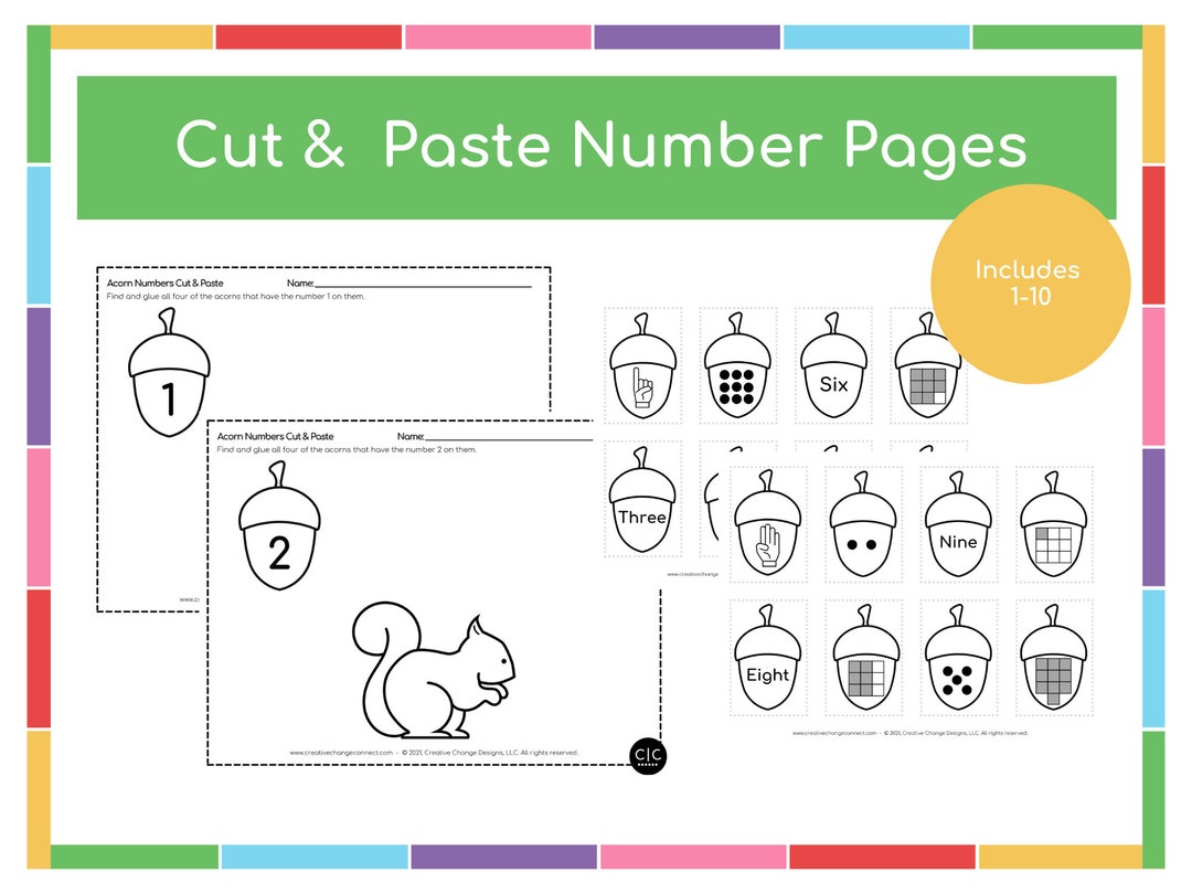 Acorn Cut & Paste Number Activity - Fall Coloring Pages - Fall ...