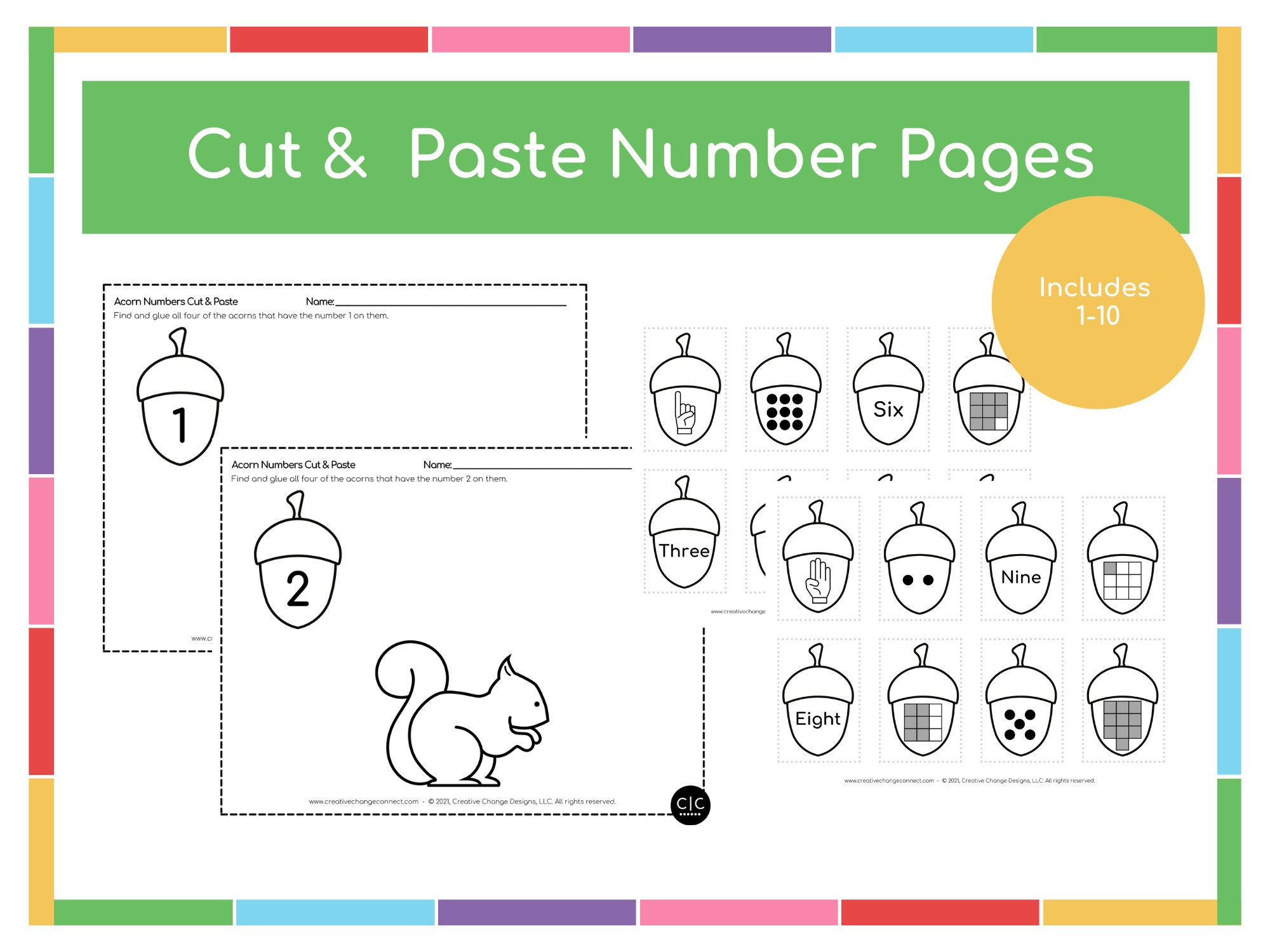 Acorn Cut & Paste Number Activity - Fall Coloring Pages - Fall ...