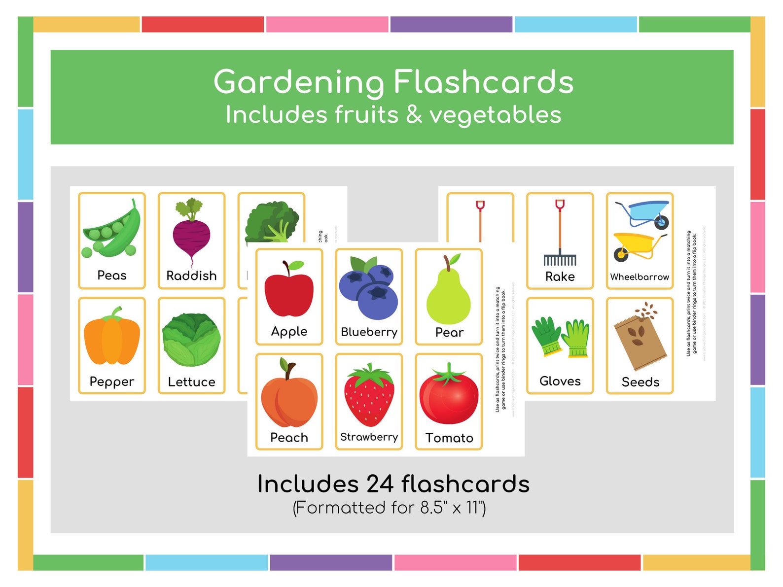Gardening Flashcards, Fruit Flashcards, Vegetable Flashcards for Kids ...