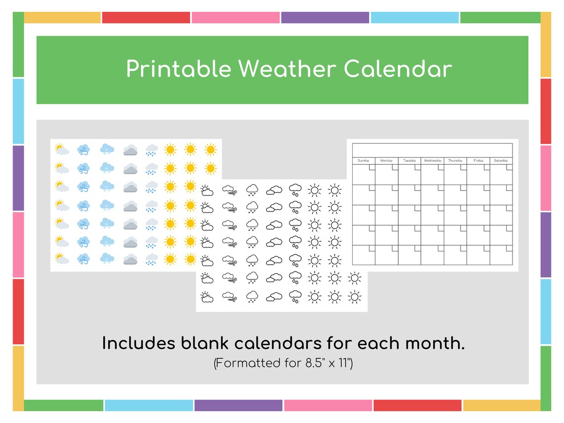 Printable Weather Calendar for Kids, Homeschool Printables, Preschool ...