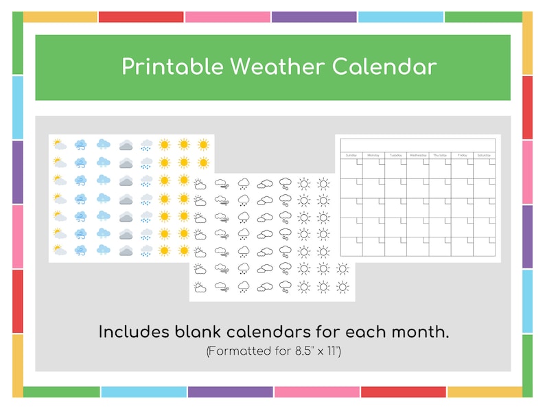 Printable Weather Calendar for Kids, Homeschool Printables, Preschool ...