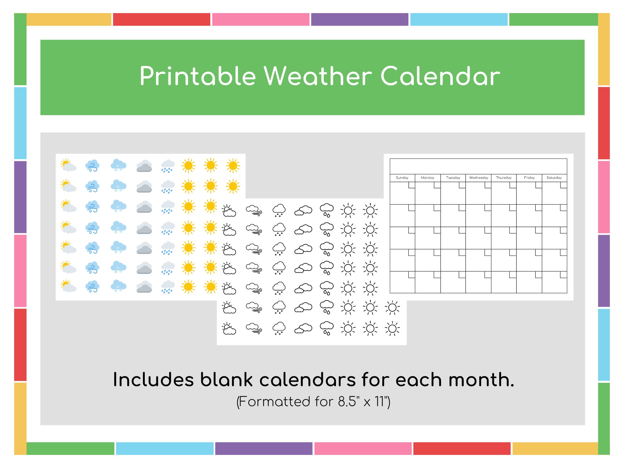 Printable Weather Calendar for Kids, Homeschool Printables, Preschool ...