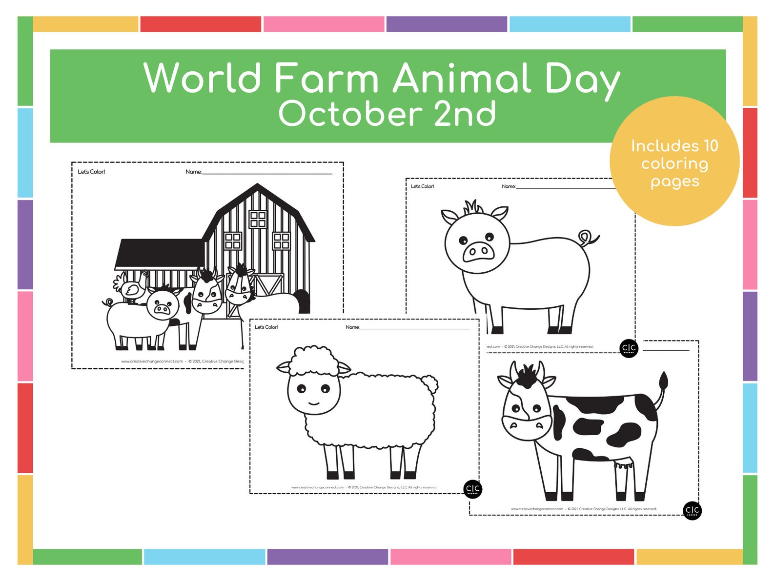 Farm Animal Coloring Pages for Kids - World Farm Animal Day Printable ...