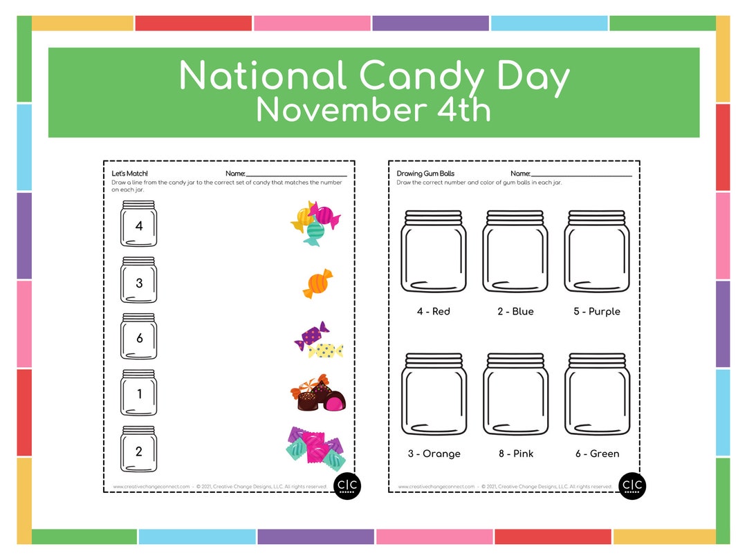 National Candy Day - Learning Worksheets for Kids - Kids Activities - Etsy