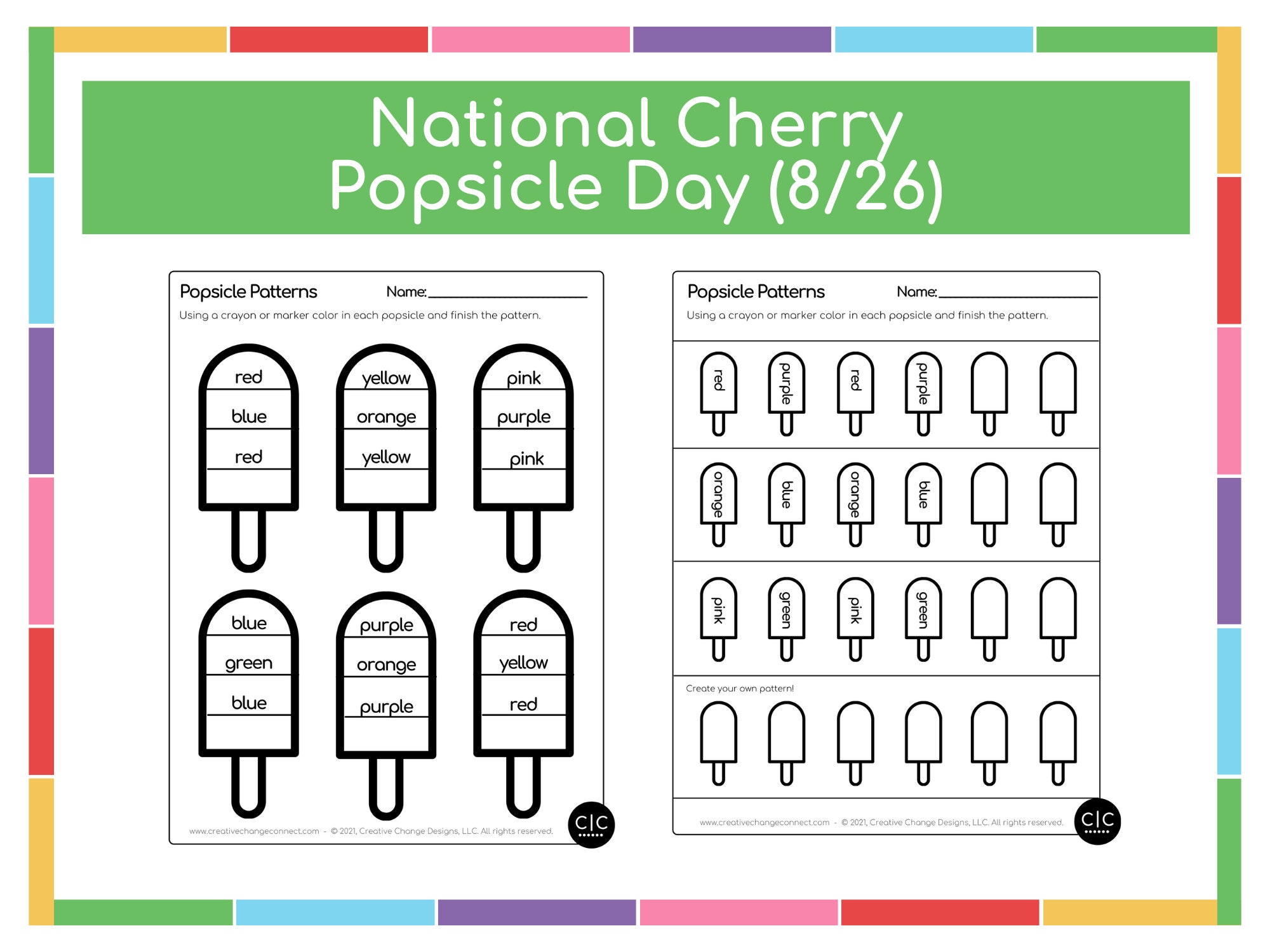 National Cherry Popsicle Day Worksheet - Etsy