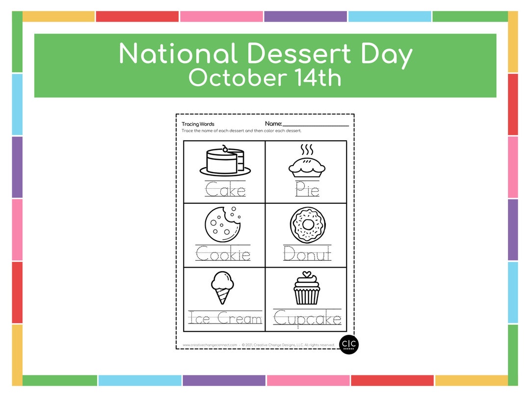 National Dessert Day Tracing Sheet for Kids - Etsy