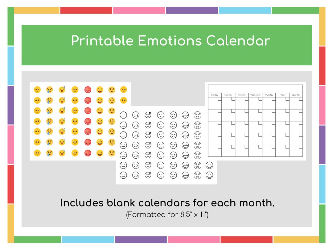 Kids Emotion Chart, Emotions Calendar for Kids, Emotions Tracker ...