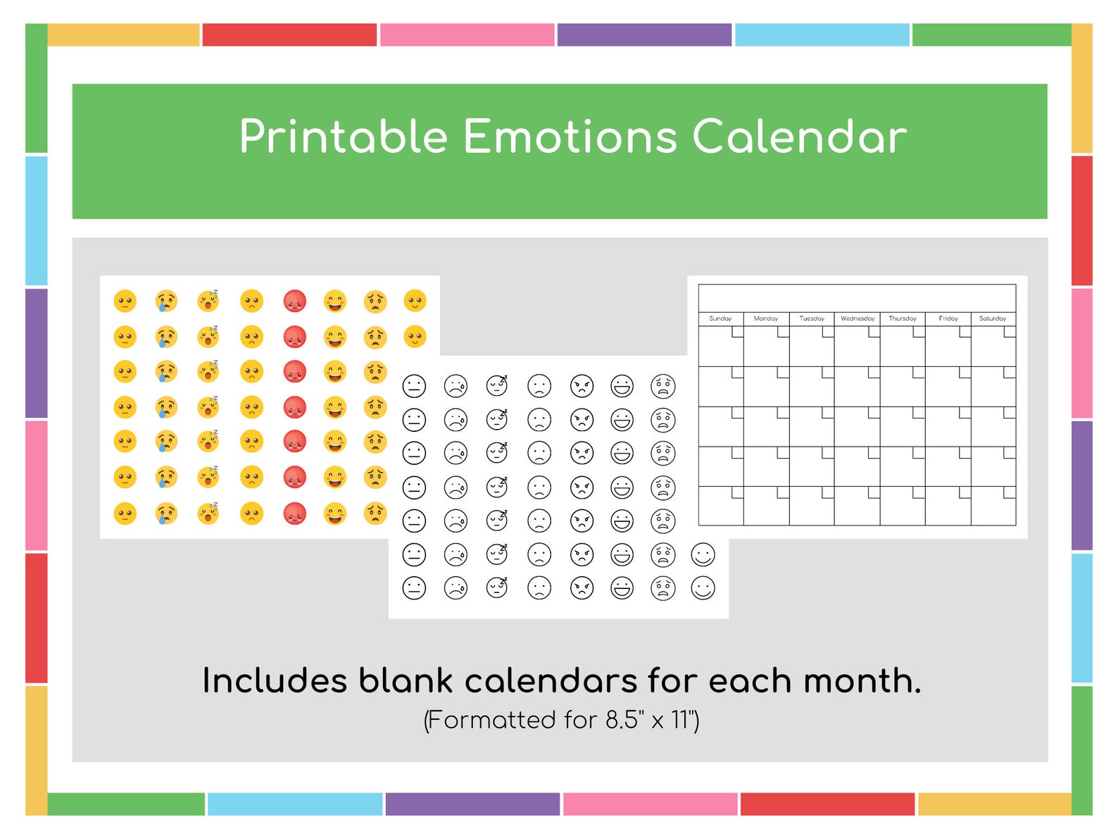 Kids Emotion Chart, Emotions Calendar for Kids, Emotions Tracker ...
