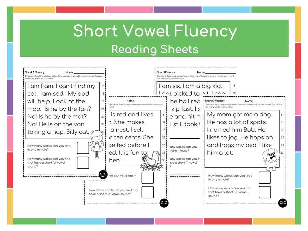 Short Vowel Fluency Sheets - Etsy