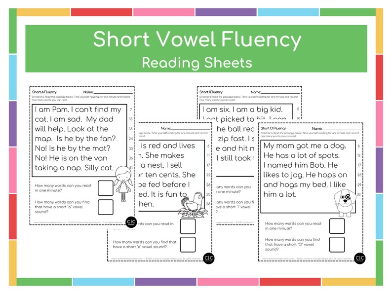 Short Vowel Fluency Sheets - Etsy