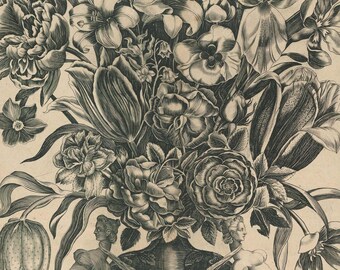 Flowers in a Vase - Engraving on Paper - Digital File - Etsy