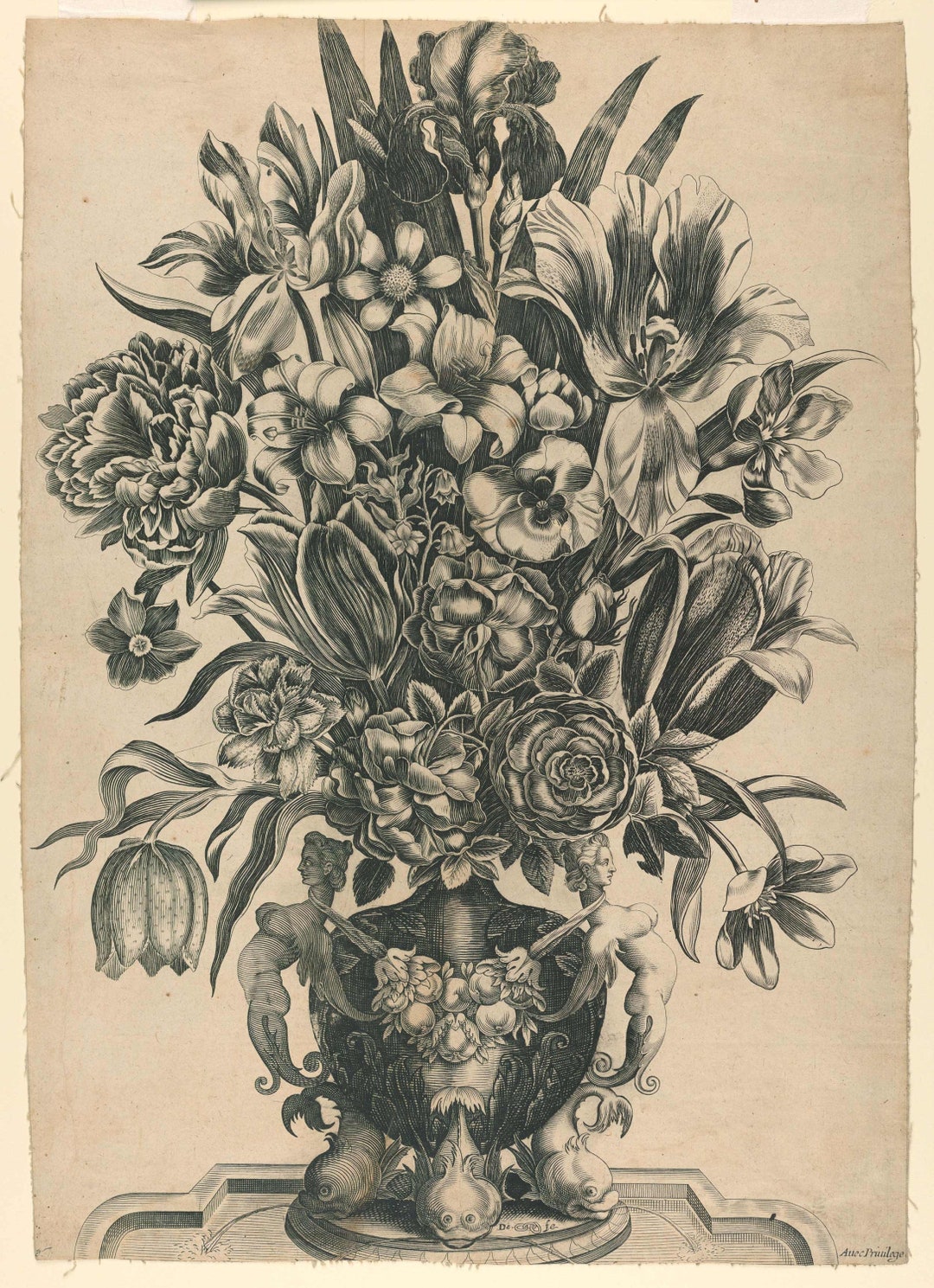 Flowers in a Vase - Engraving on Paper - Digital File - Etsy