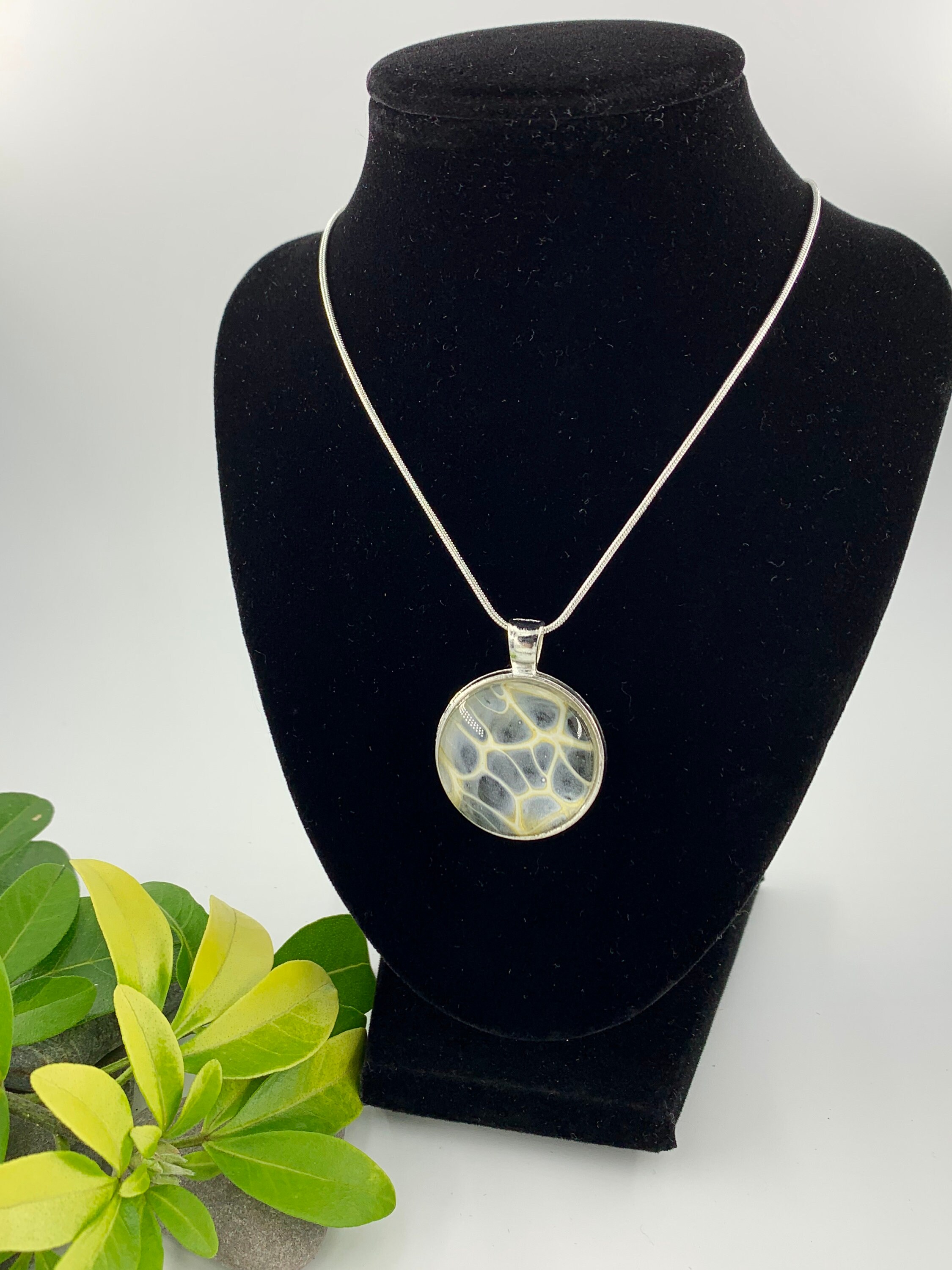 Acrylic Pour Jewellery, Necklace Handmade Round Pendant, Glass ...