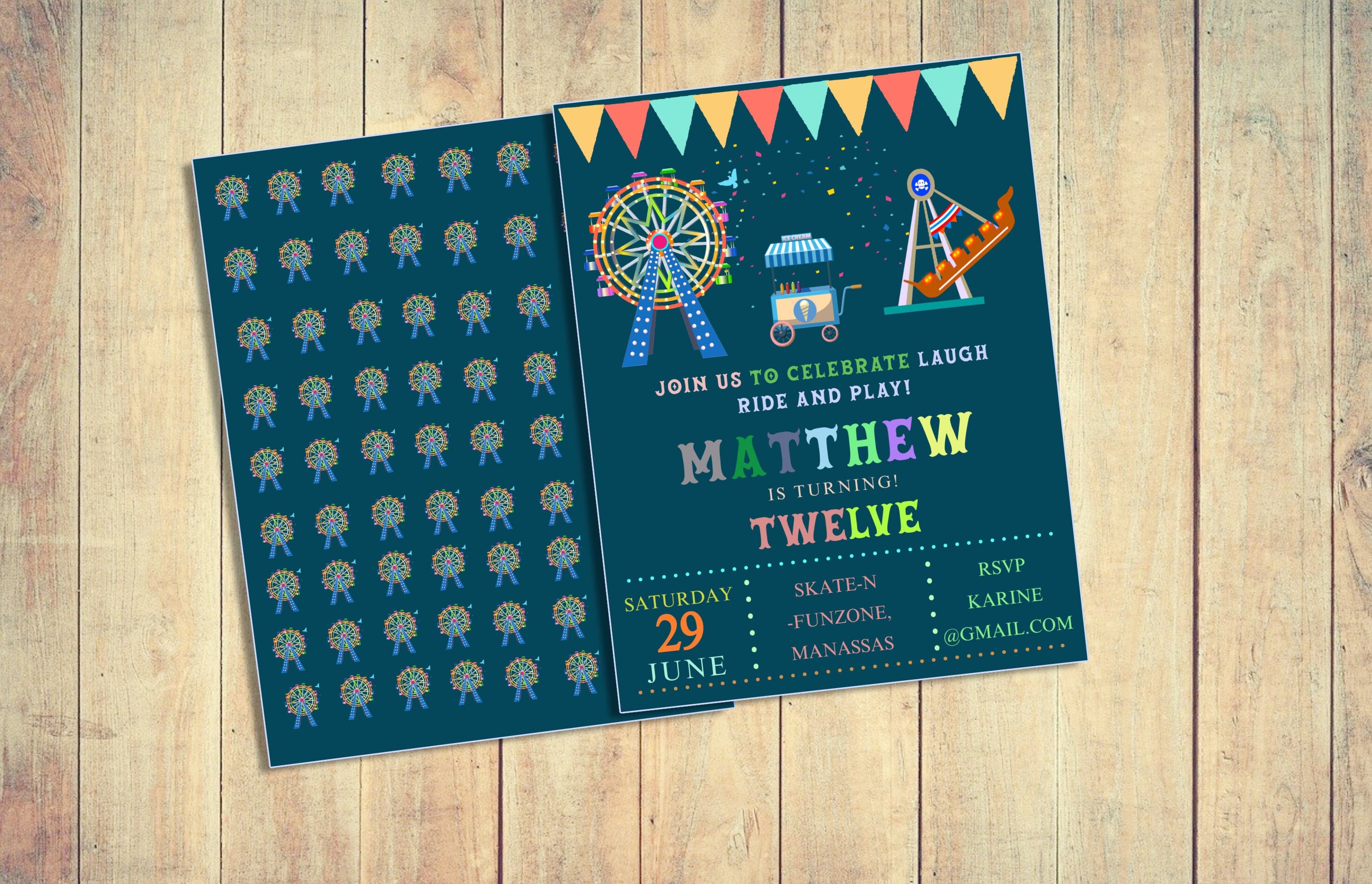 Amusement Park Invitation Editable, Birthday Invitation Card, Birthday ...