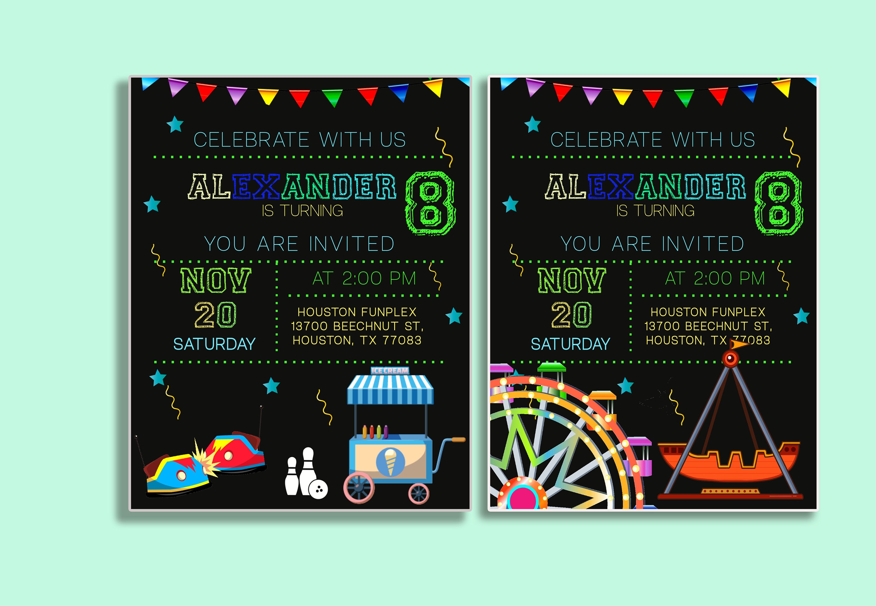 Amusement Park, Birthday Invitation Card, Birthday Invite, Theme Park ...