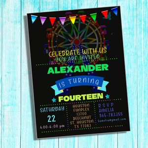 Amusement Park, Birthday Invitation Card, Birthday Invite, Theme Park ...