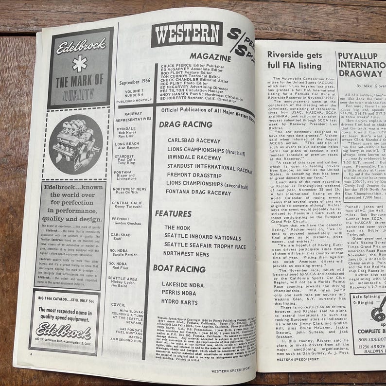 1966 Western Speed Sport Magazine September Drag Racing Seafair Regatta ...