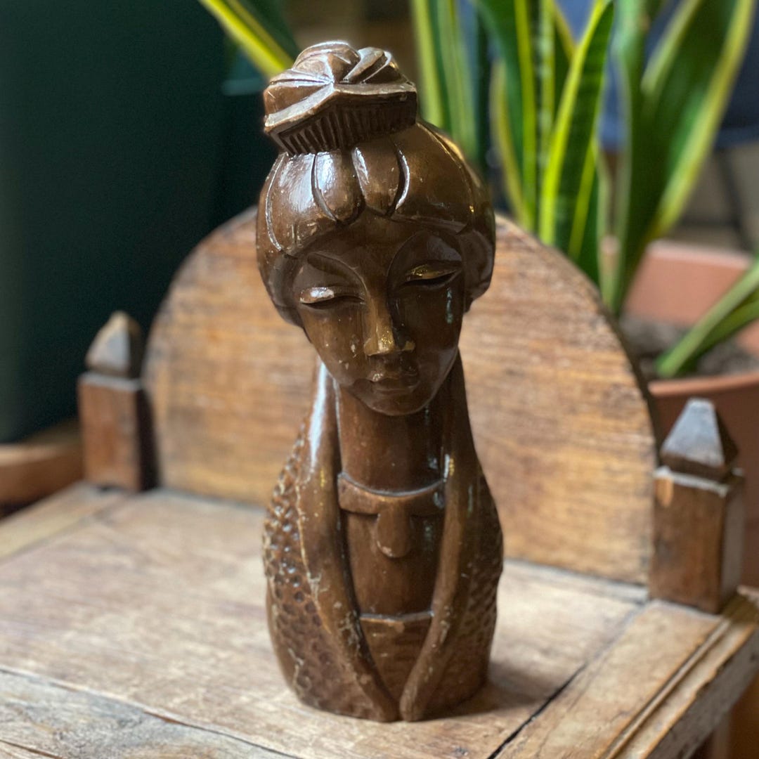 Vintage Hand Carved Wood Woman Solid Bust Sculpture 10" Nature Decor - Etsy