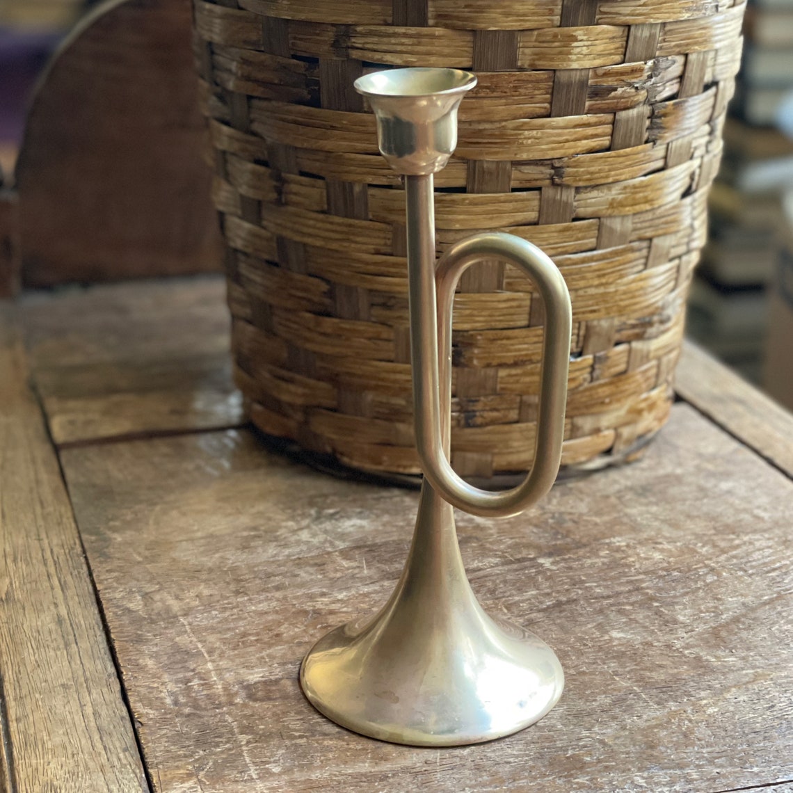 Vintage Silvestri Brass Horn Bugle Shaped Taper Candlestick With ...